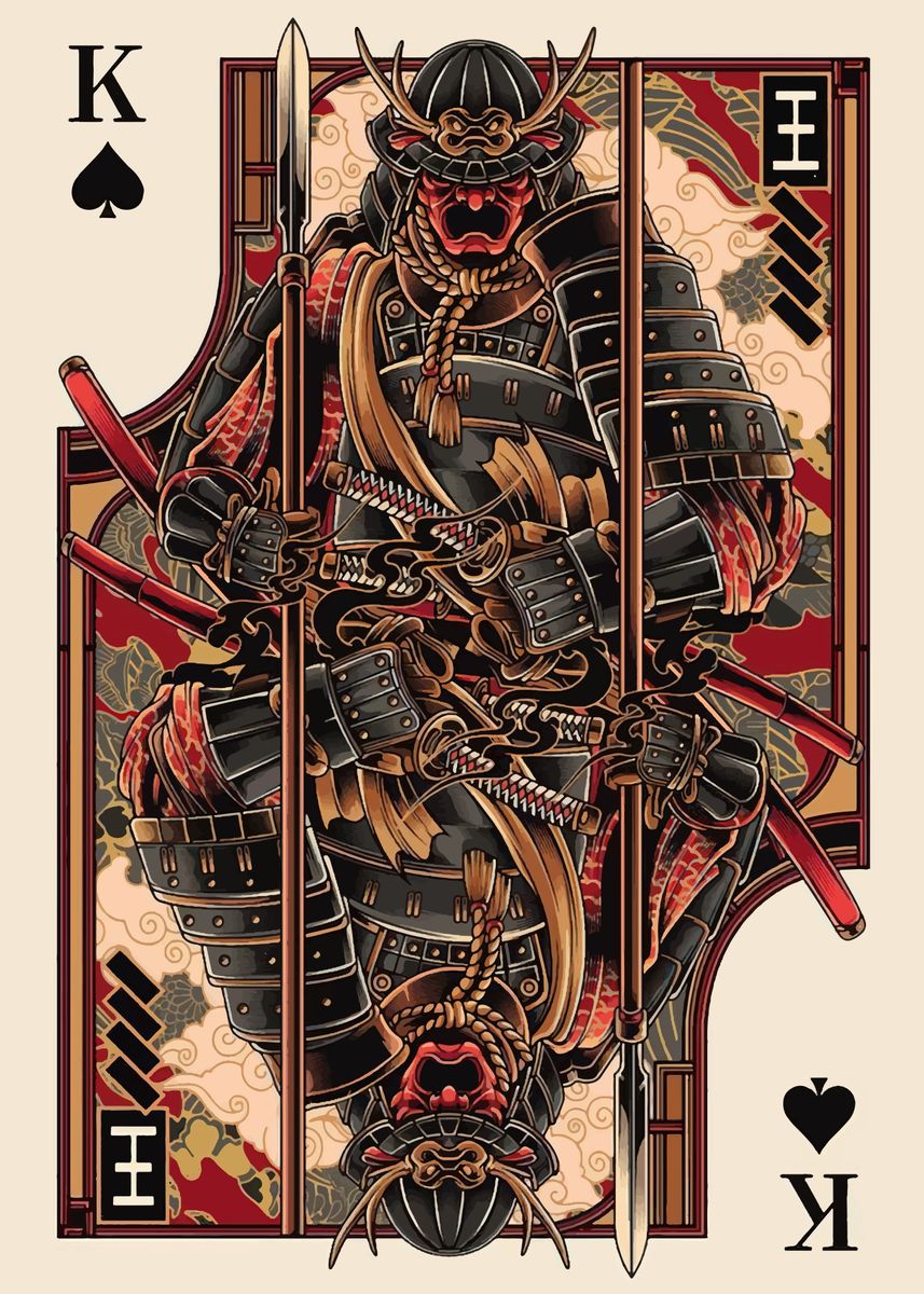 'Samurai King Playing Card' Poster, picture, metal print, paint by ...
