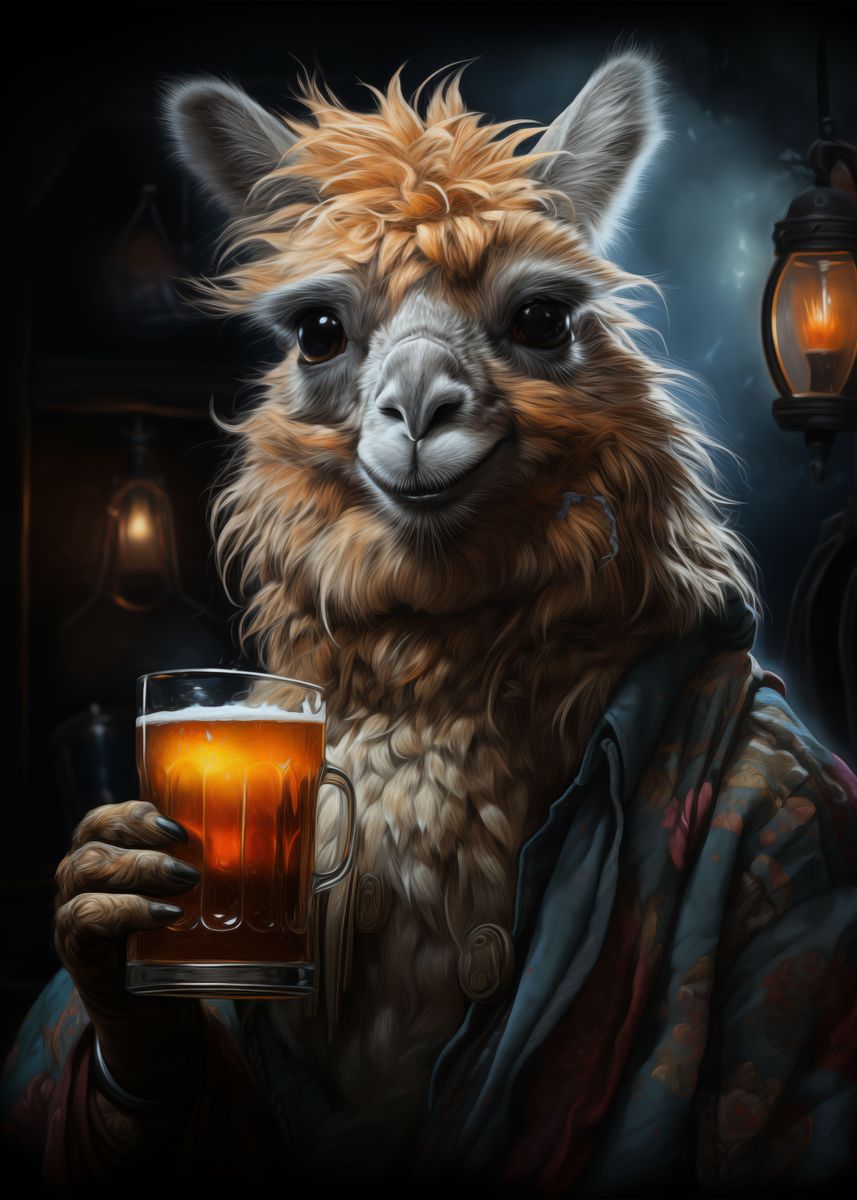 'Drunk Llama' Poster, picture, metal print, paint by Nerdworld 1 | Displate