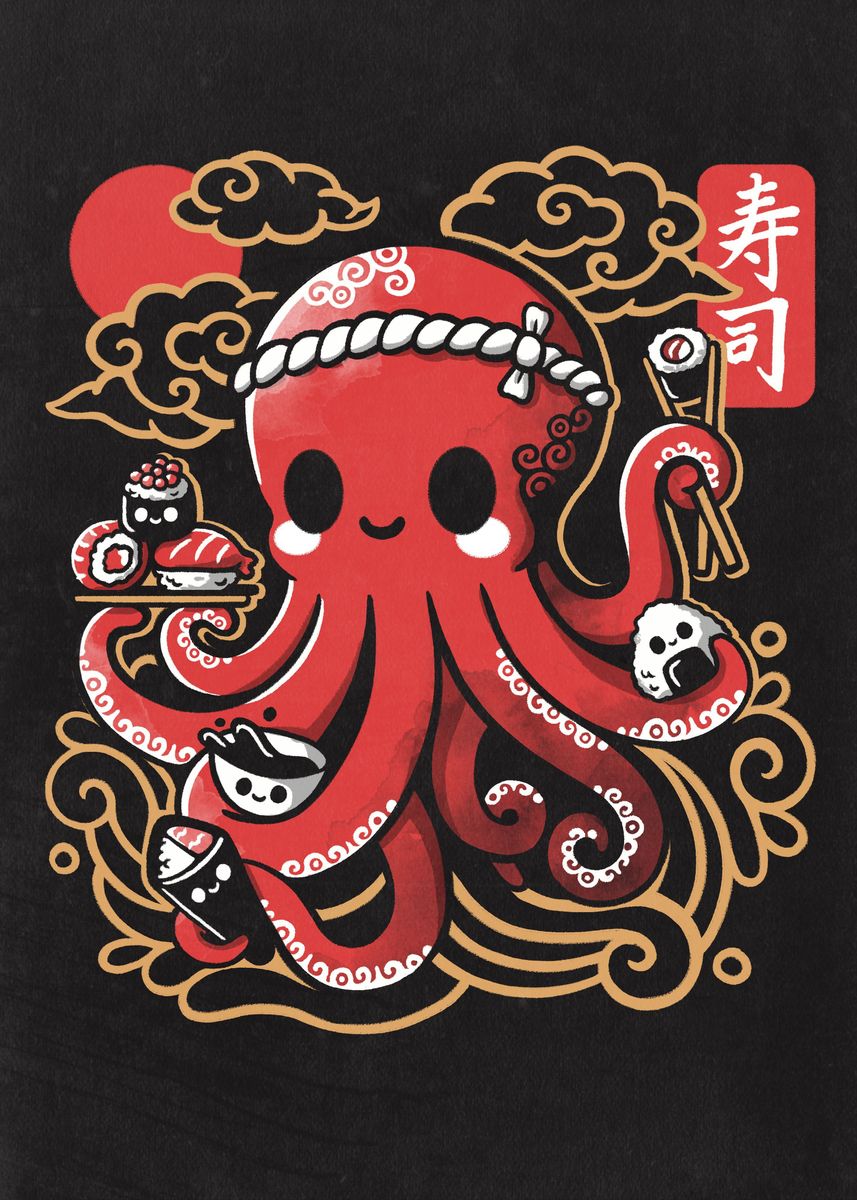 'Japanese Octopus sushi' Poster, picture, metal print, paint by ...