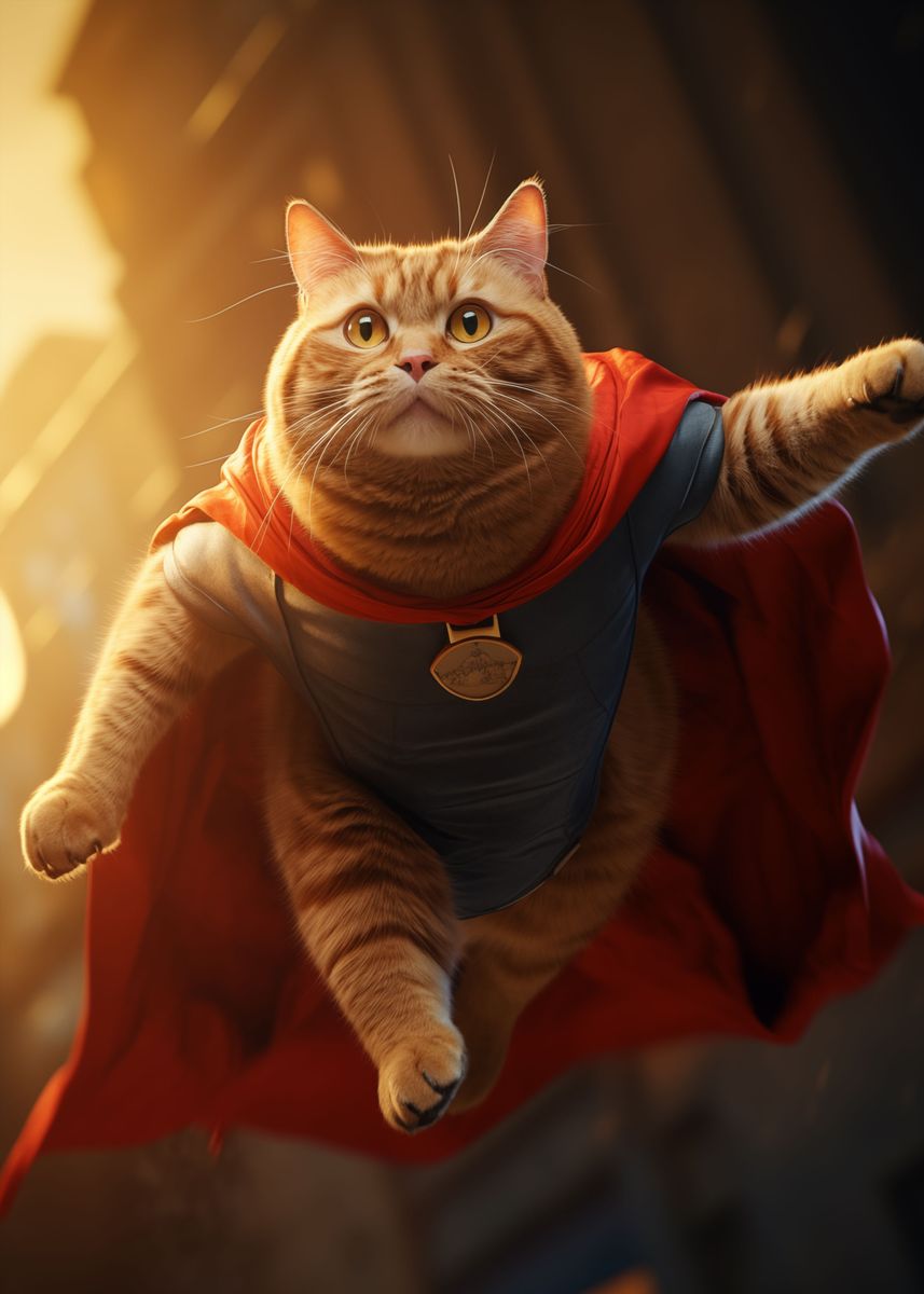 'Fat Cat Superman Superhero' Poster, picture, metal print, paint by ...