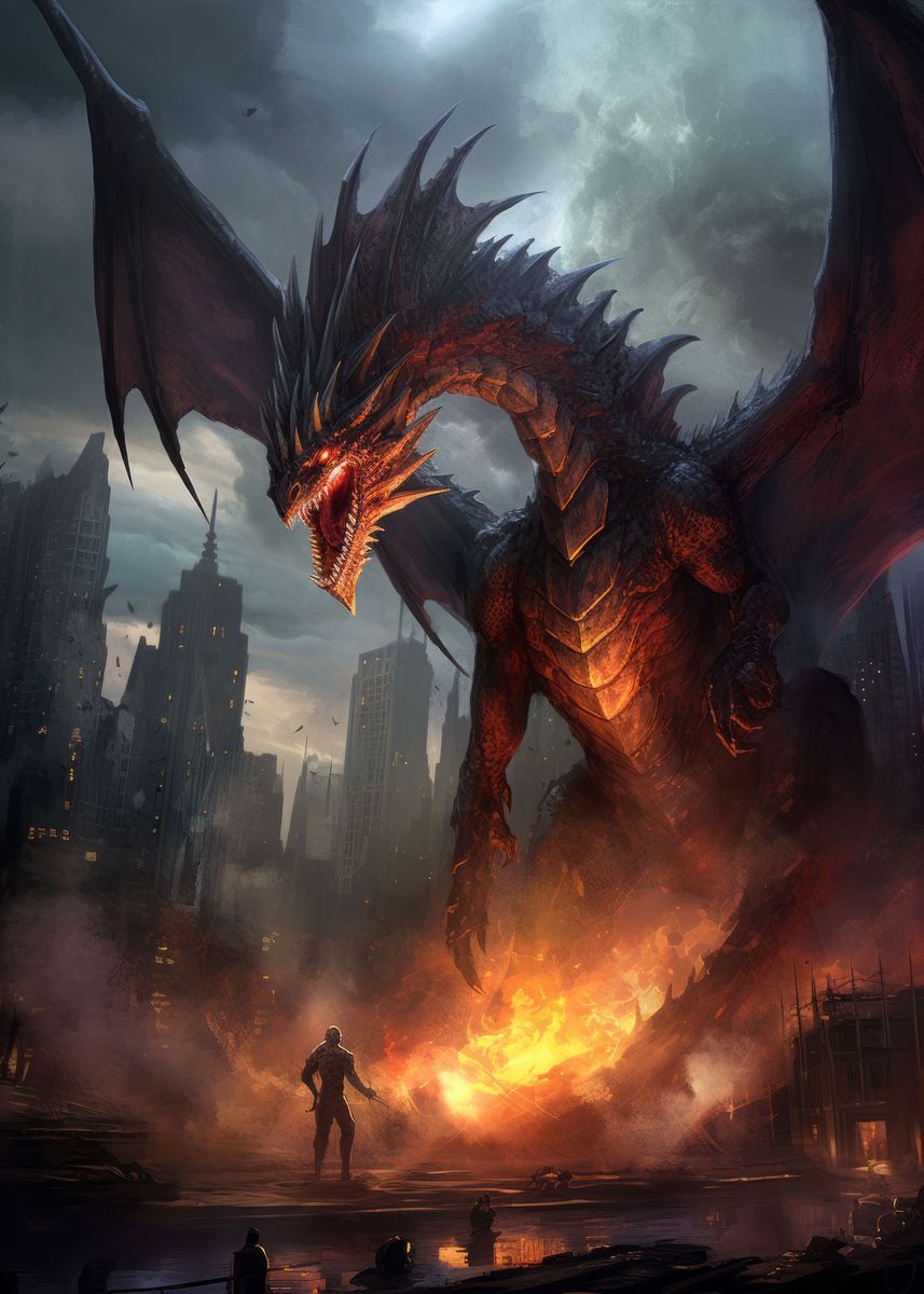 'Dragon Destroying City' Poster, picture, metal print, paint by Frank ...