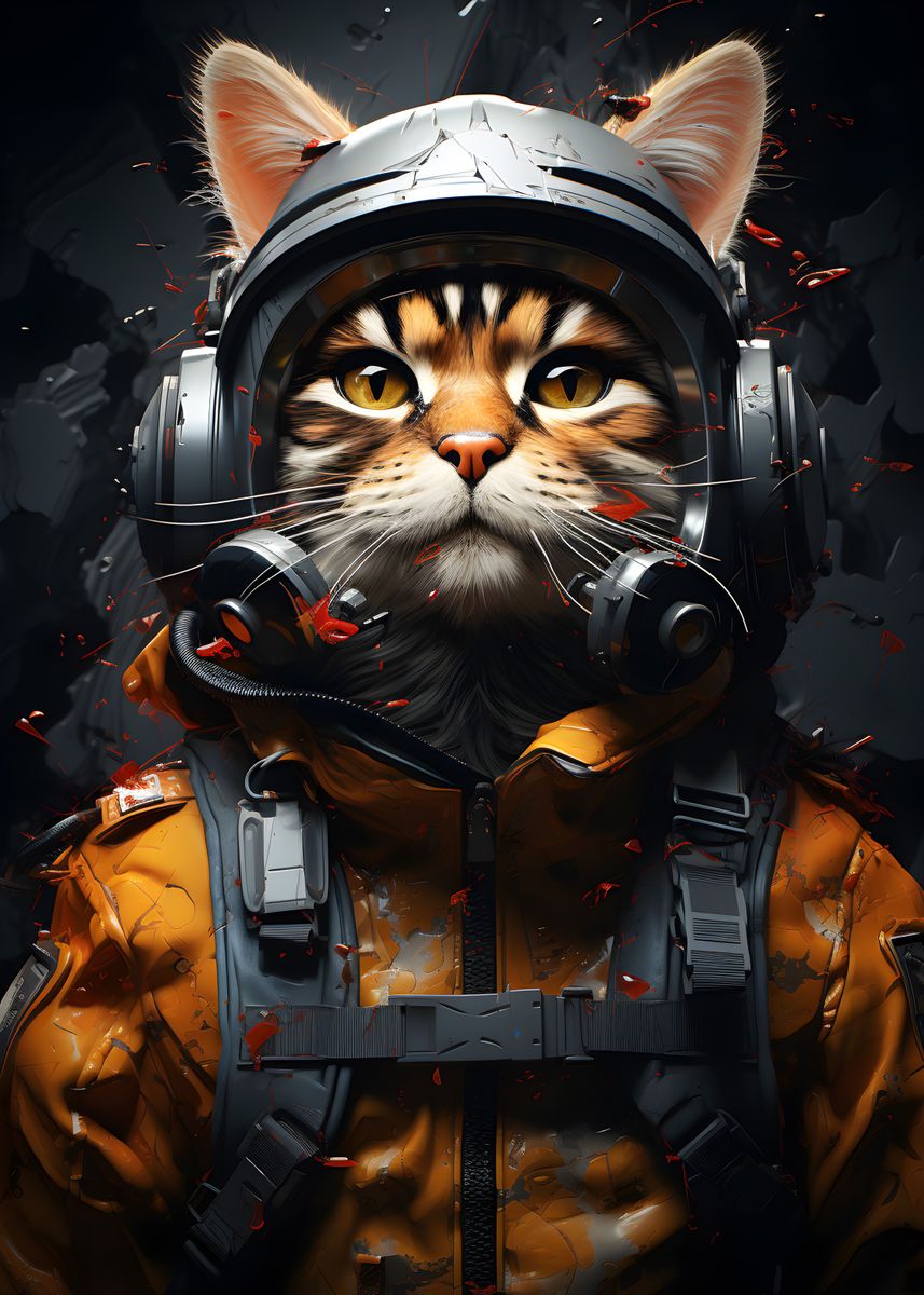 'Cat Pilot in Uniform' Poster, picture, metal print, paint by Chris ...