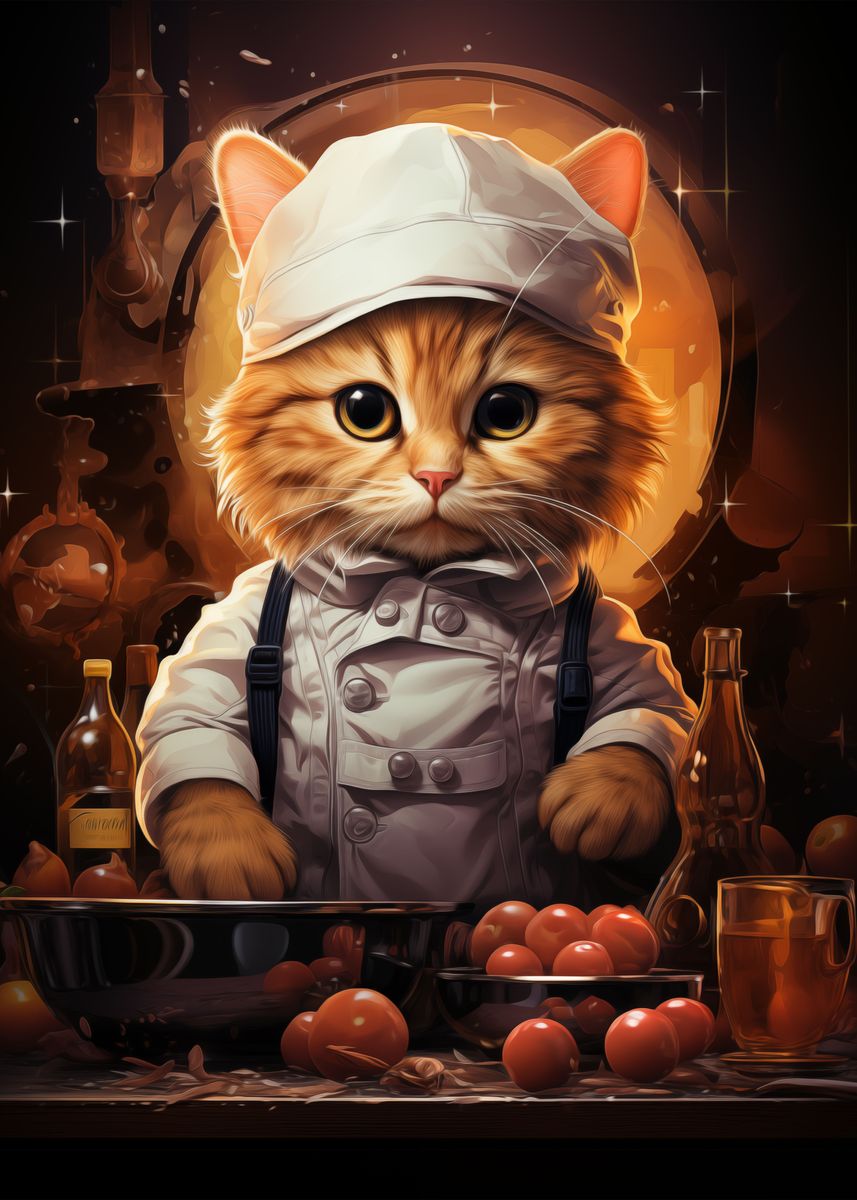 'Chef Cook Cat' Poster, picture, metal print, paint by Nerdworld 1 ...
