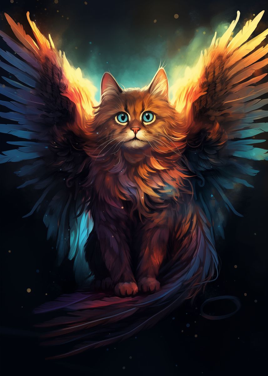 'Fantasy Winged Cat' Poster, picture, metal print, paint by ...