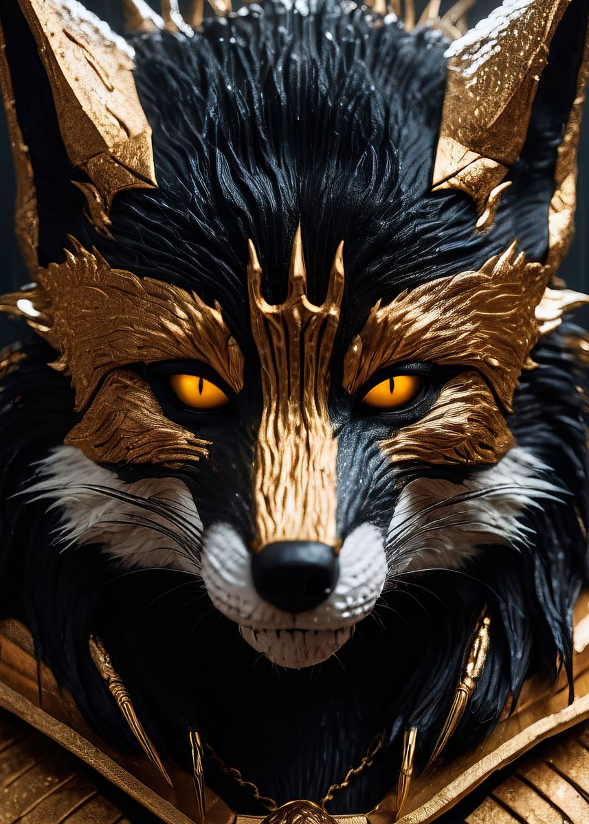 'black and gold fox' Poster, picture, metal print, paint by mk studio ...