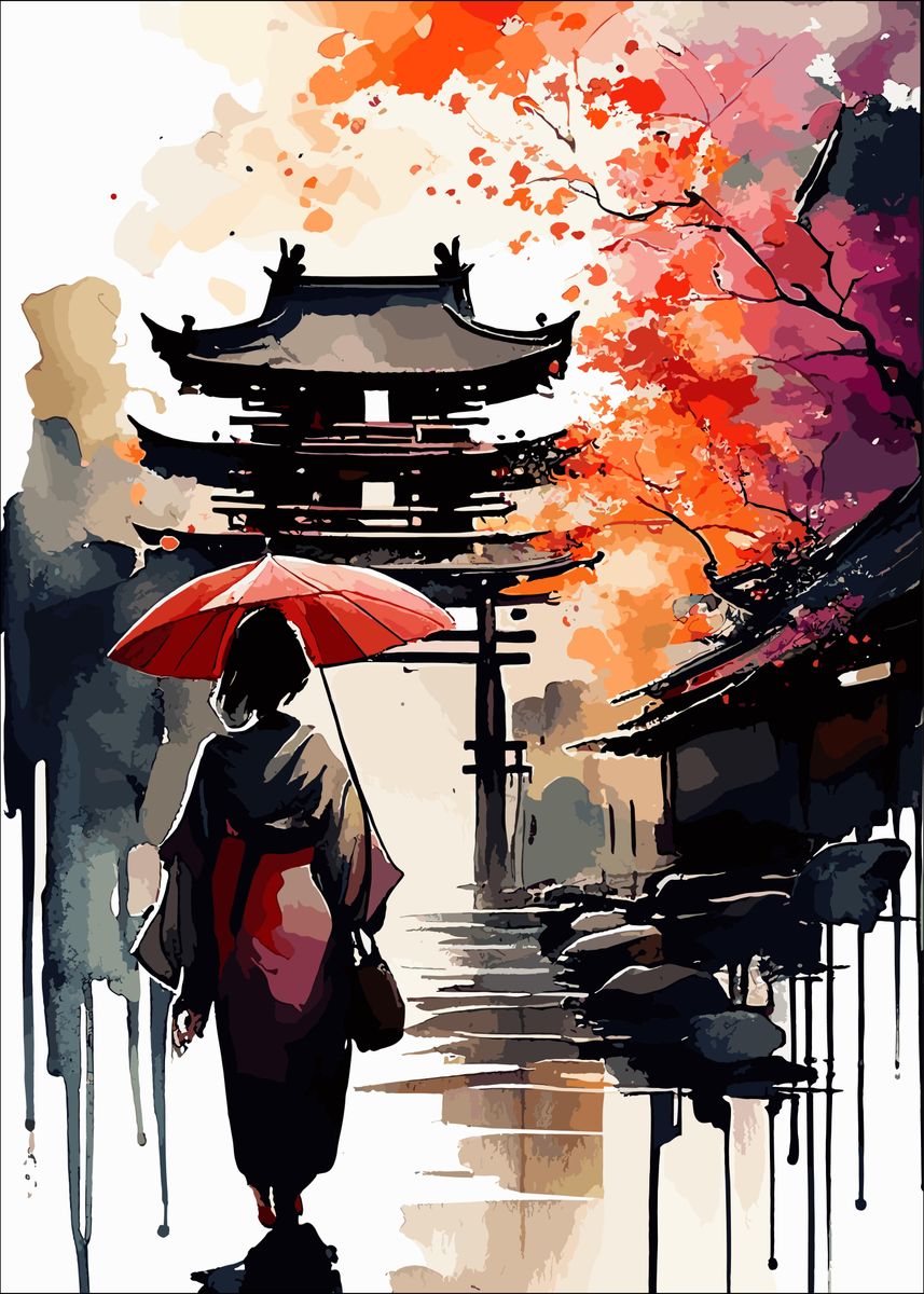 'Japanese landscape' Poster, picture, metal print, paint by ...