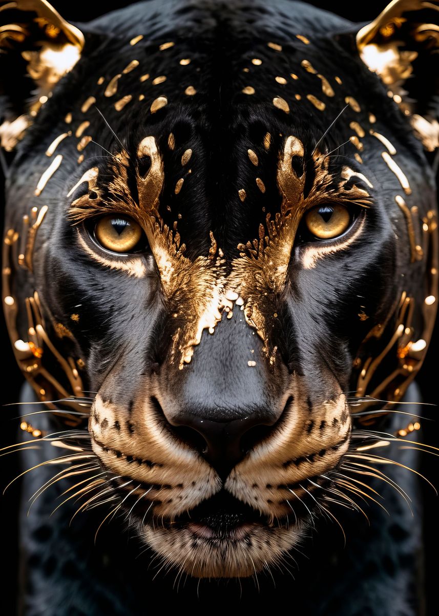 'black and gold panther' Poster, picture, metal print, paint by mk ...