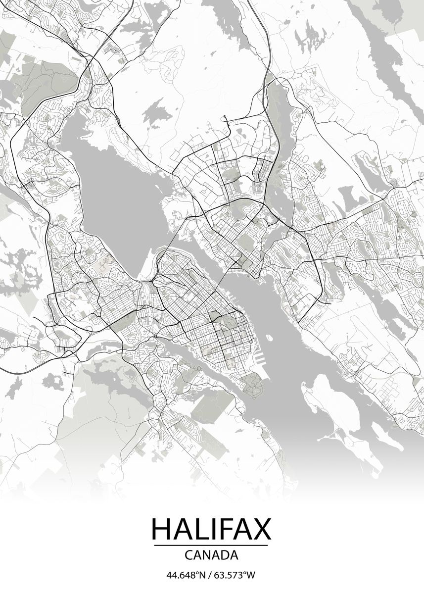 'Halifax Canada White Map' Poster, picture, metal print, paint by Wall ...