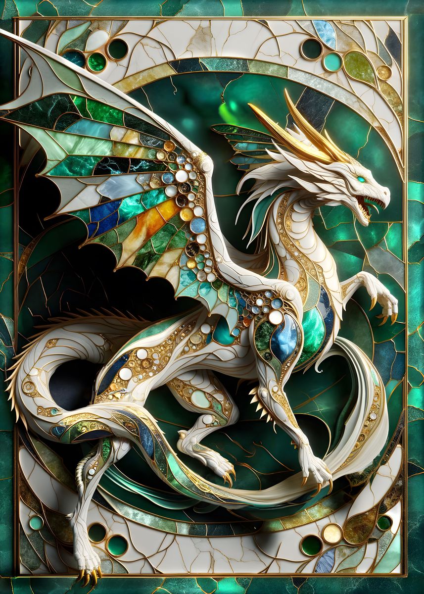 'Abstract Dragon Kintsugi' Poster, picture, metal print, paint by Pixaverse | Displate