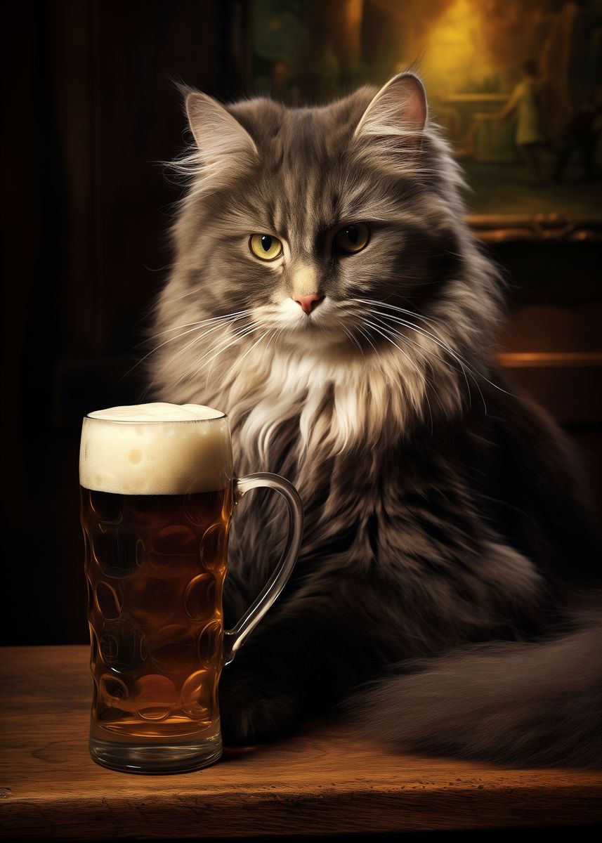 'Kitten Beer' Poster, picture, metal print, paint by Nevaeh Watson ...