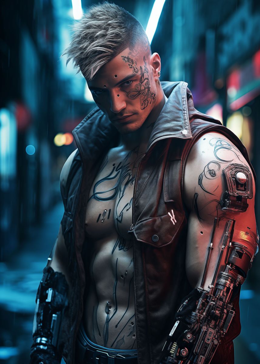 'Cyberpunk Strong Man' Poster, picture, metal print, paint by ...