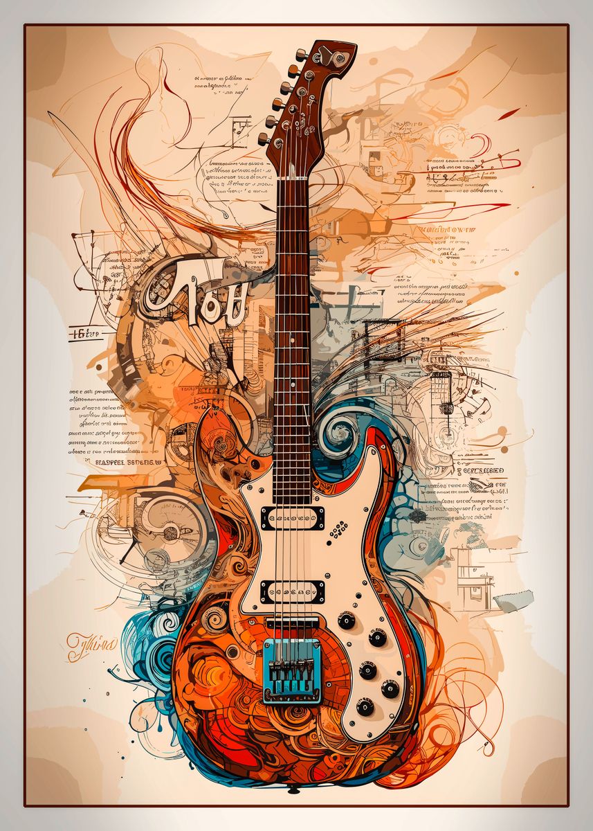 'Guitar ' Poster, picture, metal print, paint by the Moooh | Displate
