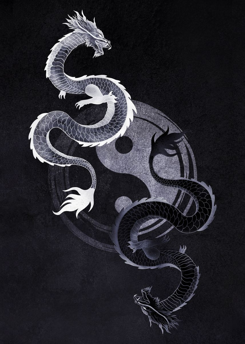 'Dragon Yin yang 2' Poster, picture, metal print, paint by Angela Kawai ...