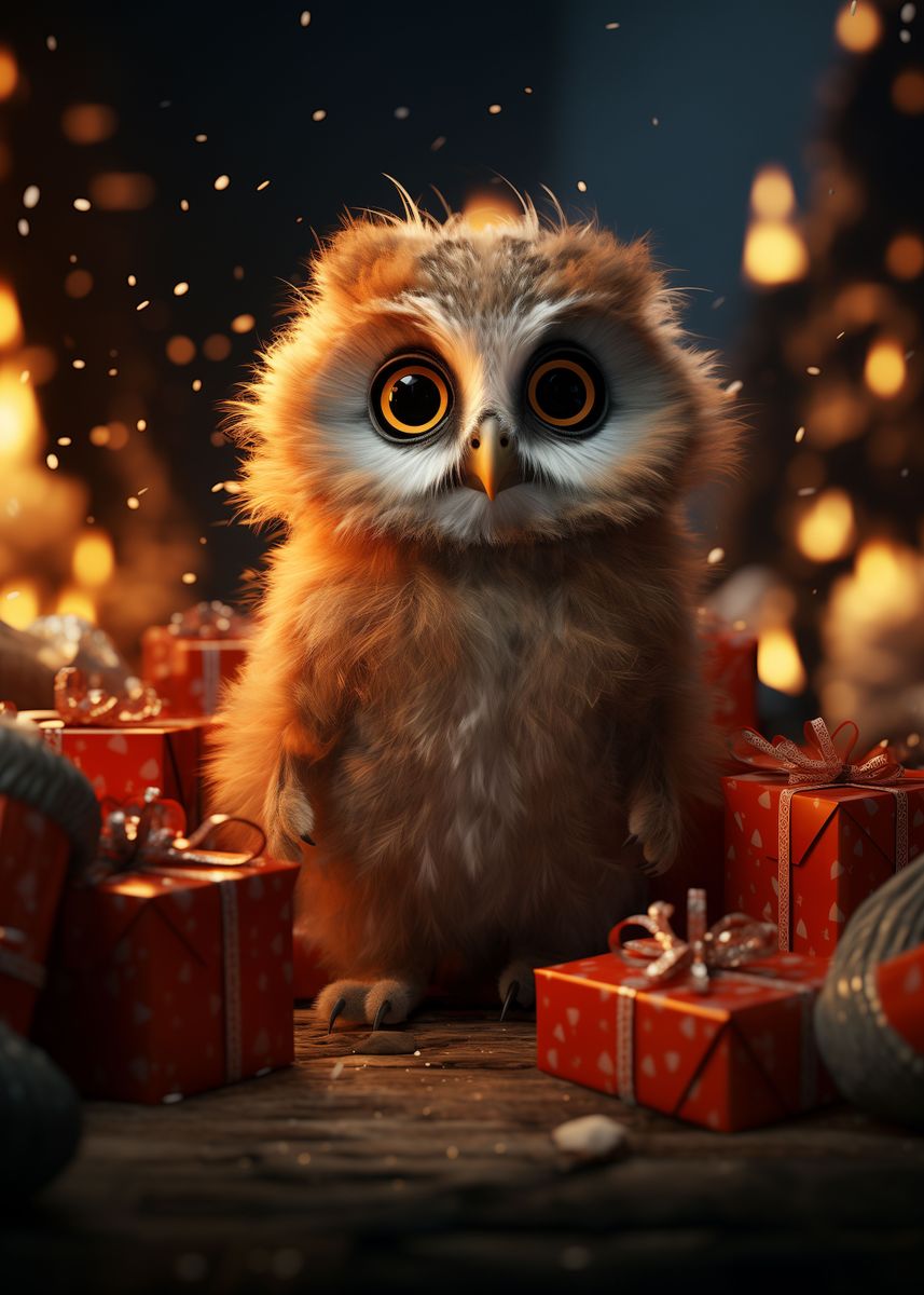 'Christmas Baby Owl' Poster, picture, metal print, paint by Davia ...