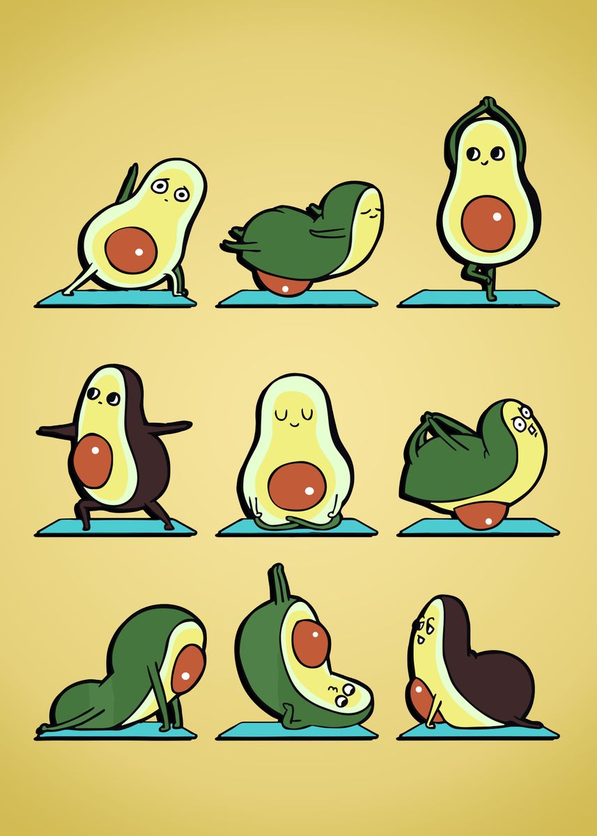 'Avocado Yoga Asana' Poster, picture, metal print, paint by Kenny ...