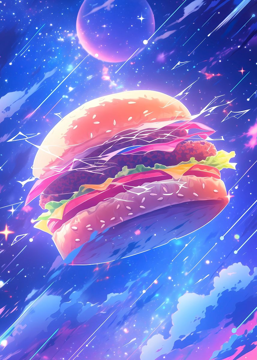 'Burger in space' Poster, picture, metal print, paint by Aidan Waller ...