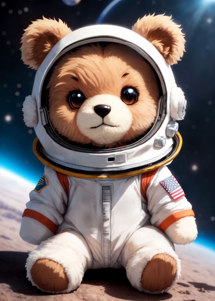 'Space Teddy Astronaut' Poster, picture, metal print, paint by ...
