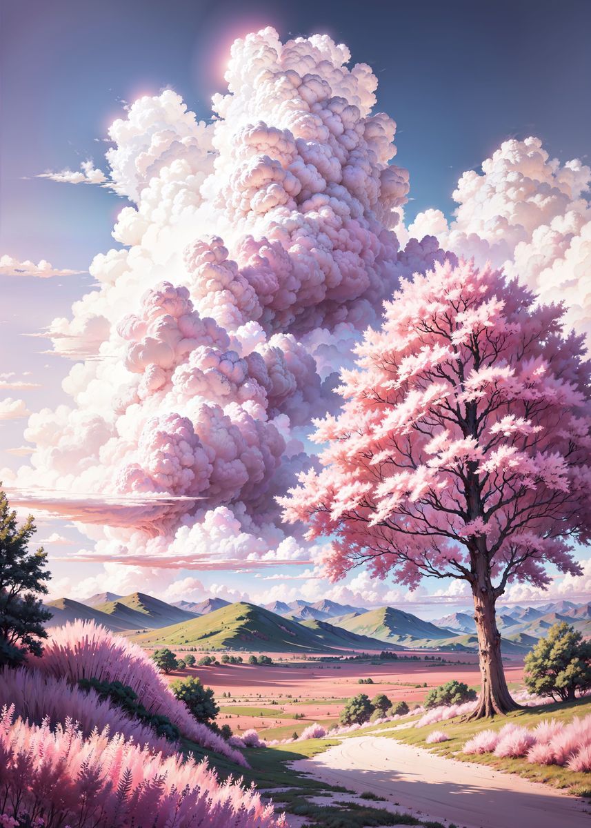 'Pink Tree' Poster, picture, metal print, paint by DervlexArt | Displate