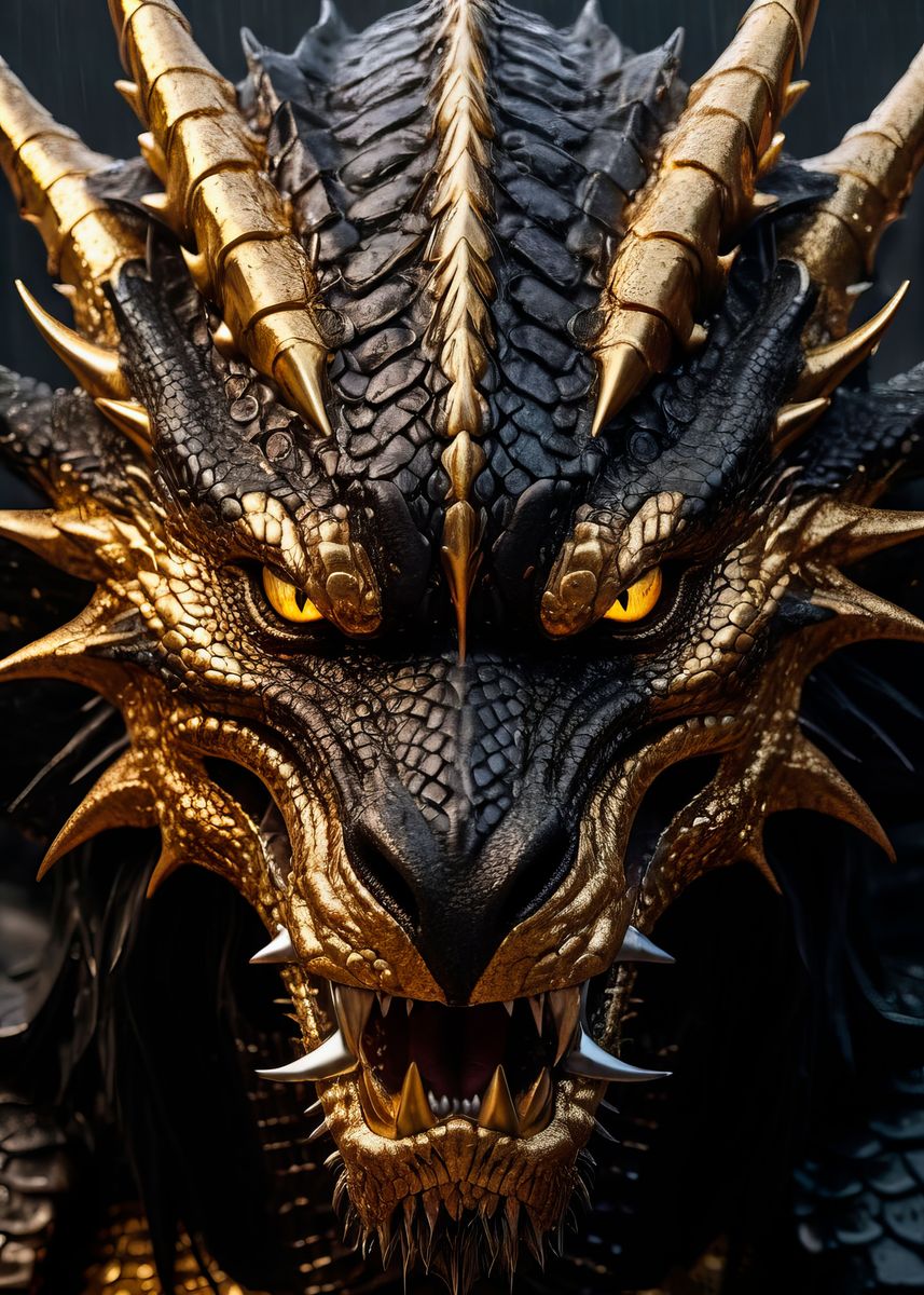 'black and gold dragon' Poster, picture, metal print, paint by mk ...