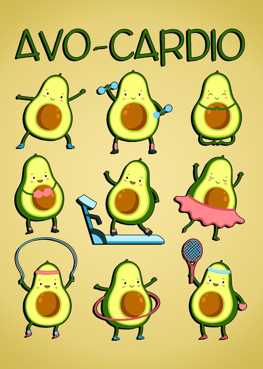 'Avocado Cardio Funny' Poster, picture, metal print, paint by Kenny ...