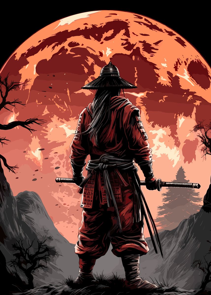 'Samurai Japanese moon' Poster, picture, metal print, paint by Umami ...