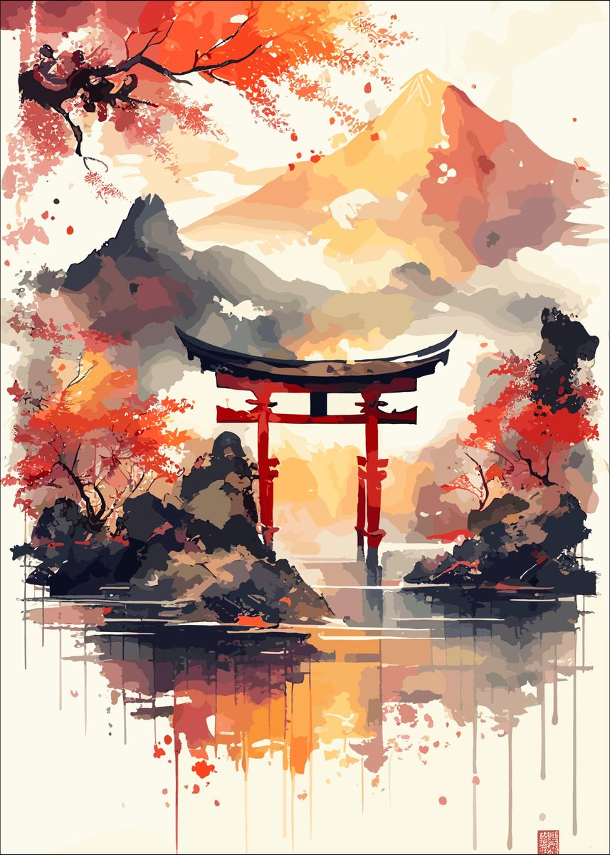 'Japanese landscape' Poster, picture, metal print, paint by ...