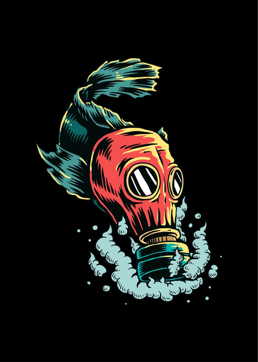 'Gas Mask Fish' Poster, picture, metal print, paint by Jess Kilfoil ...