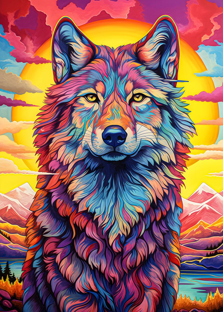 'Vibrant Highland Wolf' Poster, picture, metal print, paint by Modern ...