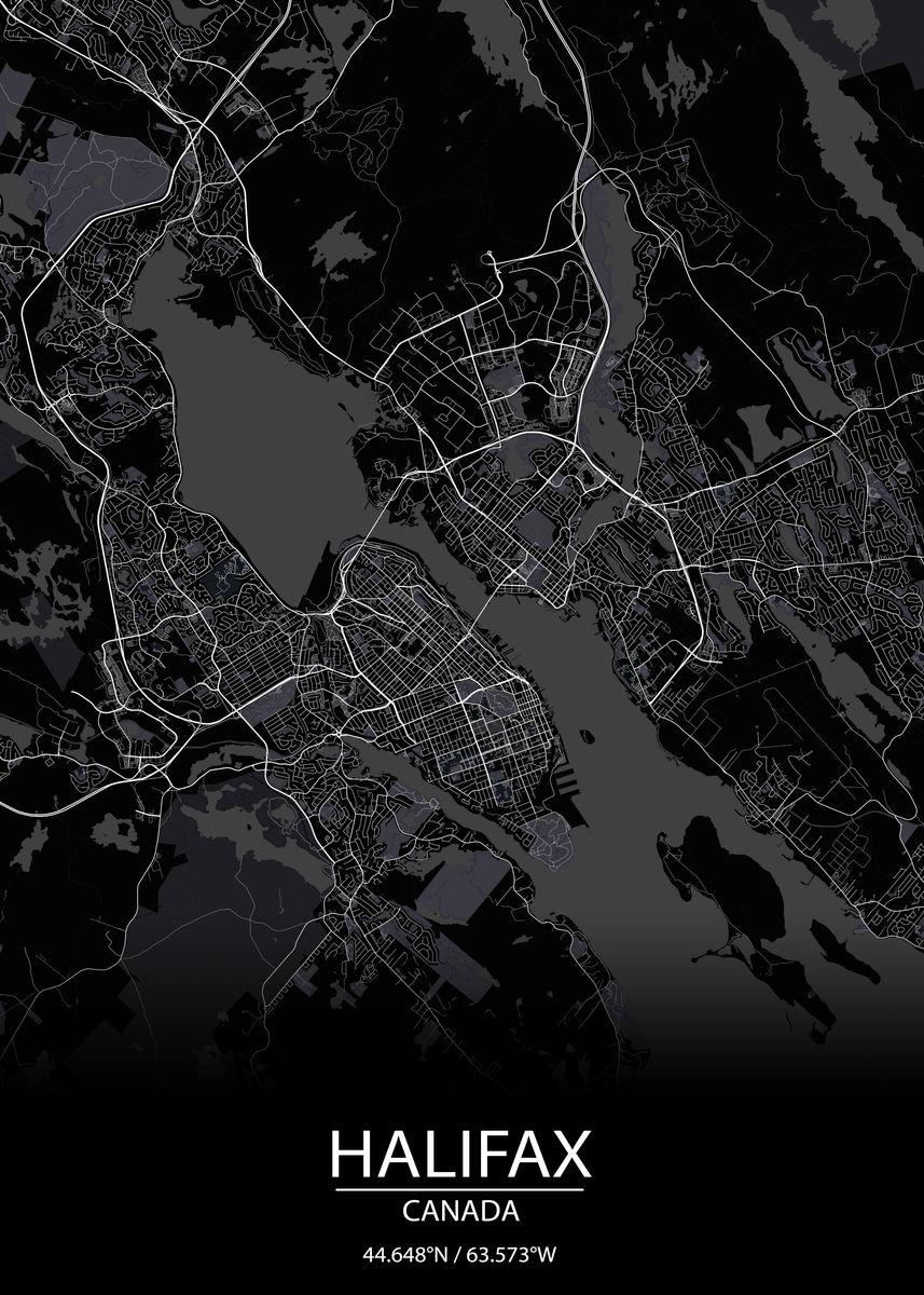 'Halifax Canada Black Map' Poster, picture, metal print, paint by Wall ...