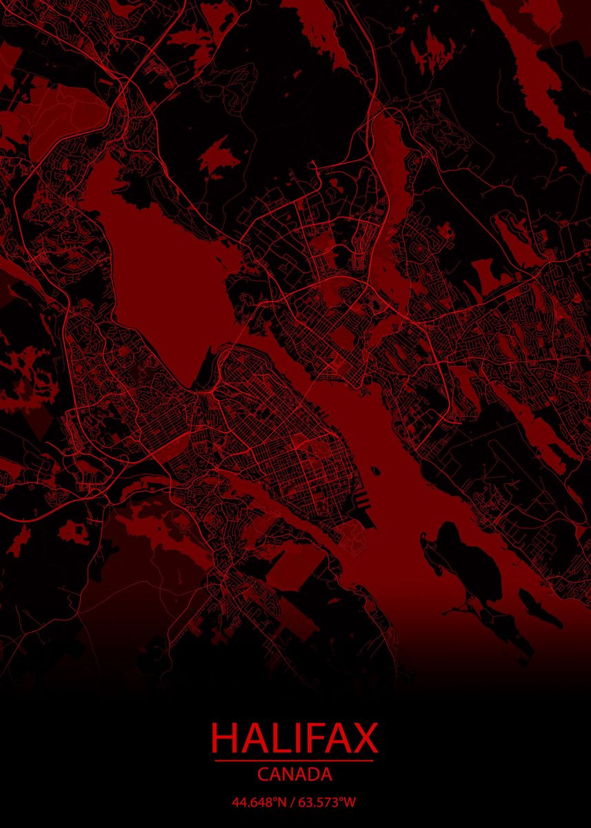 'Halifax Canada Red Map' Poster, picture, metal print, paint by Wall ...