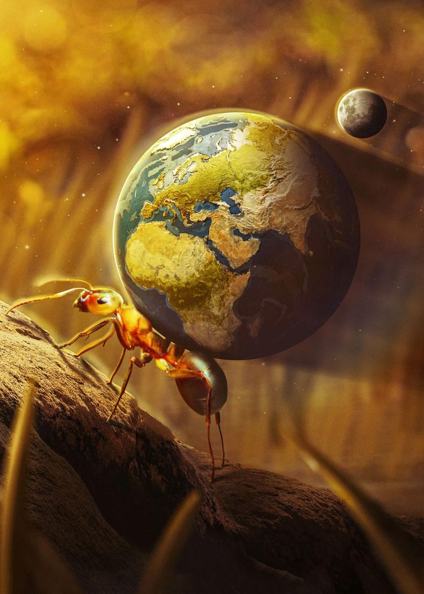 'Ant carrying planet' Poster, picture, metal print, paint by Sebastian ...
