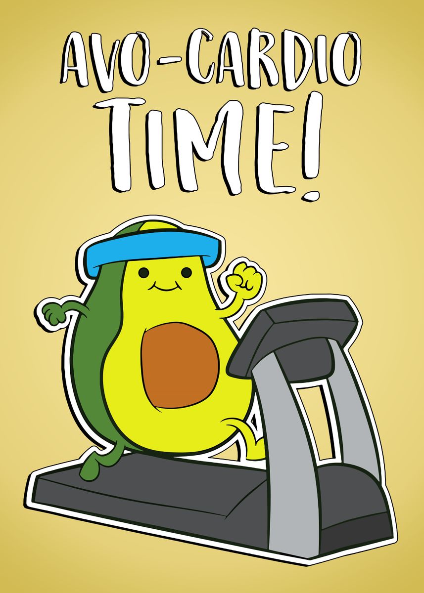 'Avocado Fitness Exercise' Poster, picture, metal print, paint by Kenny ...