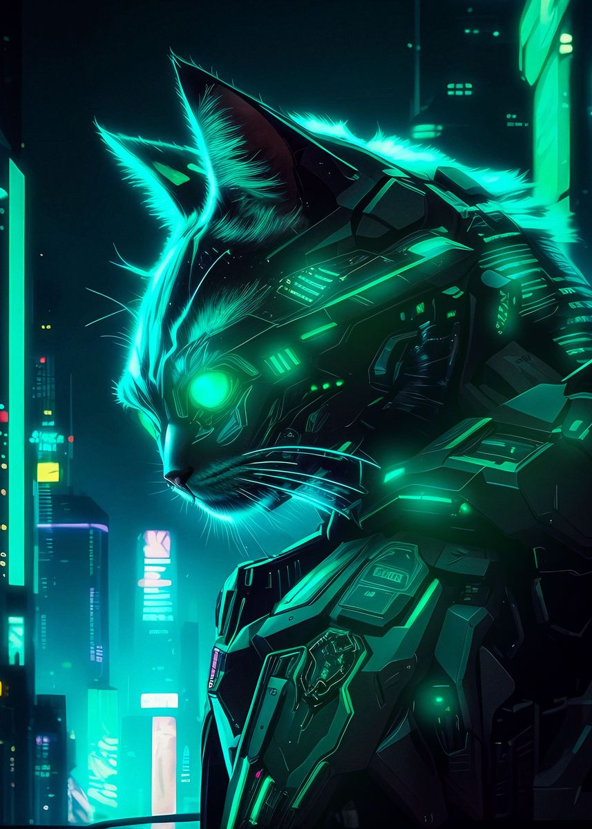 'Robo Cat' Poster, picture, metal print, paint by Meshter | Displate