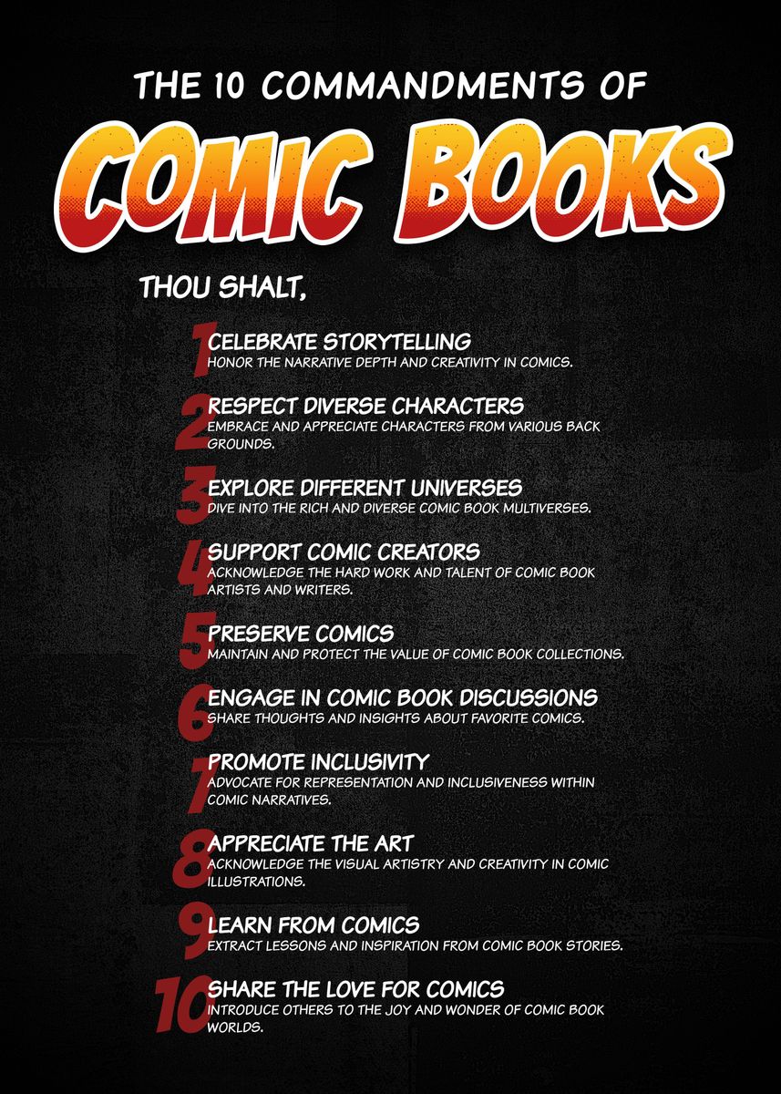 '10 Commandments of Comic' Poster, picture, metal print, paint by ...