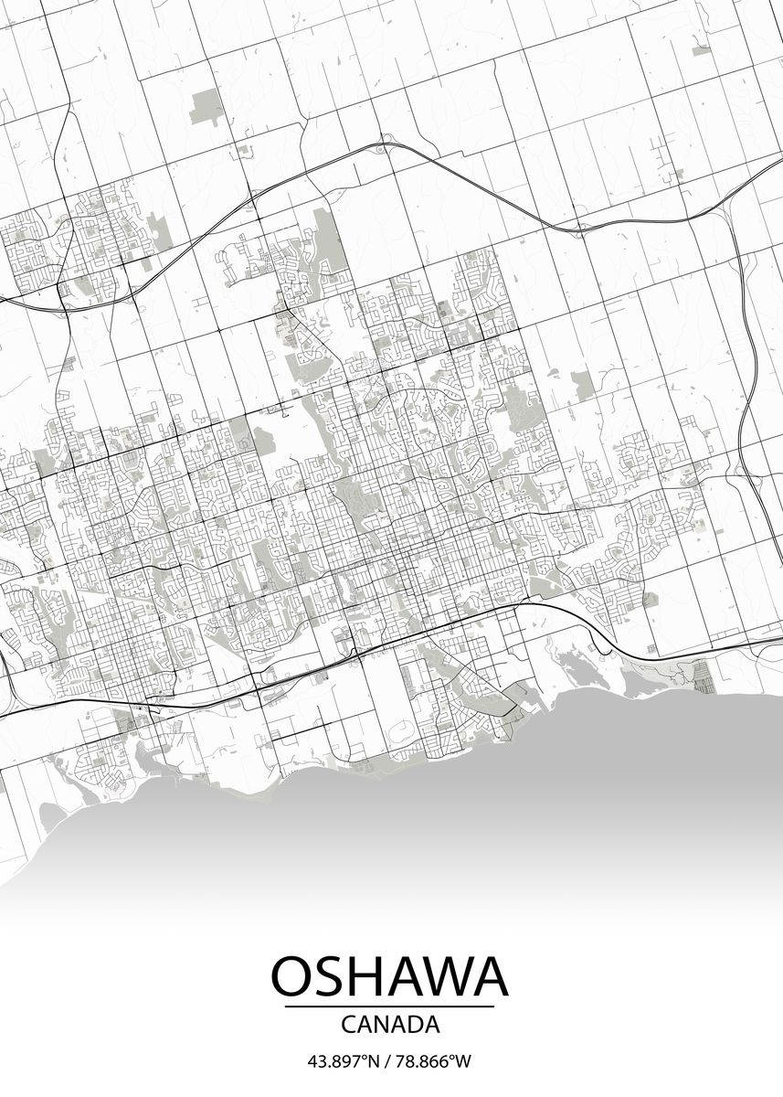 'Oshawa Ontario White Map' Poster, picture, metal print, paint by Wall ...