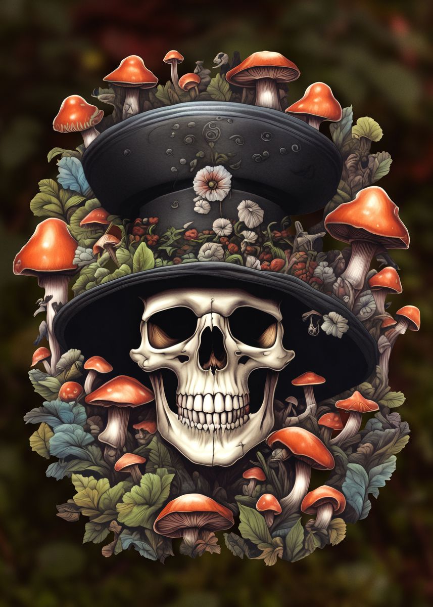 'shroomy hat skull' Poster, picture, metal print, paint by Oleg S ...