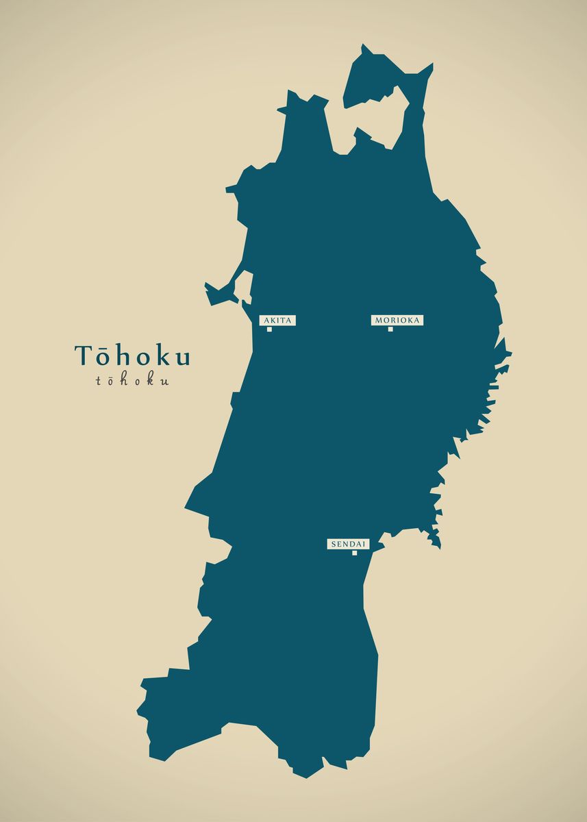 'Tohoku Japan map' Poster, picture, metal print, paint by Ingo Menhard ...