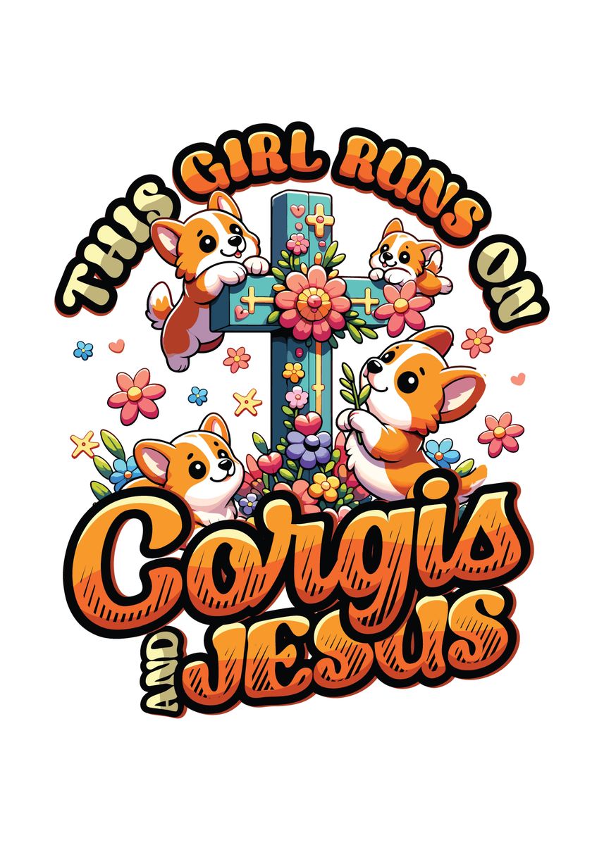 'Corgis On Christian Cross' Poster, picture, metal print, paint by ...