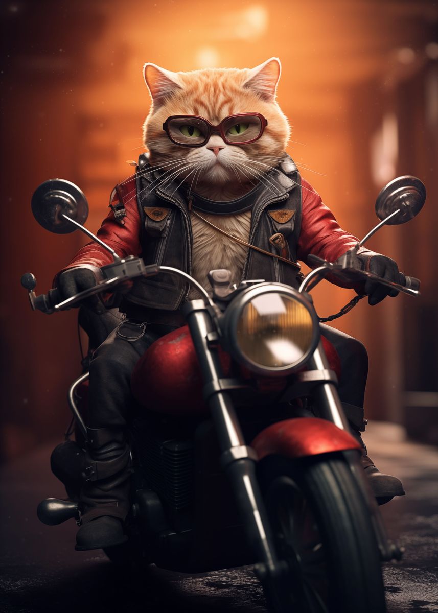 'Motorcycle Gang Funny Cat' Poster, picture, metal print, paint by ...