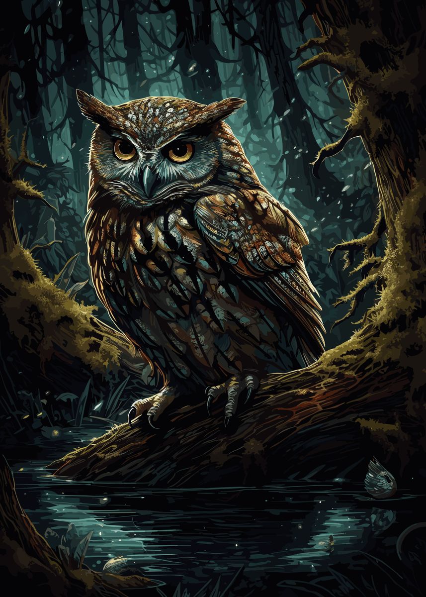 'Forest Owl' Poster, picture, metal print, paint by Nasmed | Displate