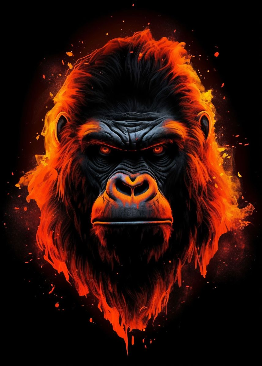 'Orange Neon Gorilla' Poster, picture, metal print, paint by Cybronauts ...