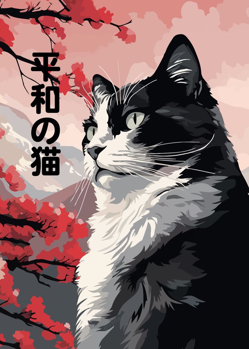 'Japanese Cat Kimono Zen' Poster, picture, metal print, paint by LVTFCO ...