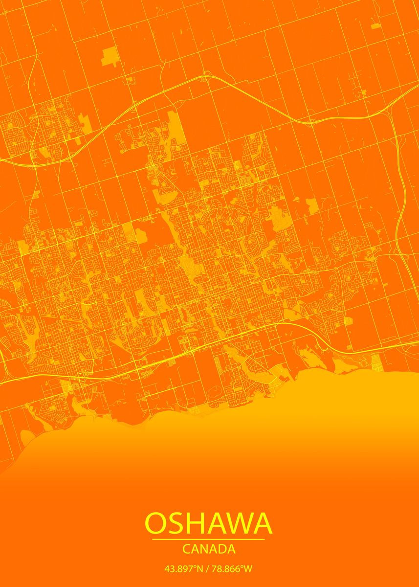 'Oshawa Ontario Orange Map' Poster, picture, metal print, paint by Wall ...