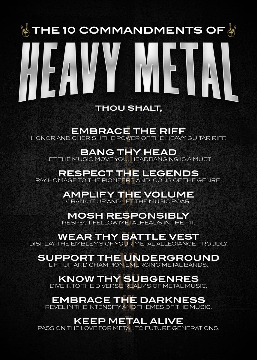 '10 Commandments of Metal' Poster, picture, metal print, paint by ...