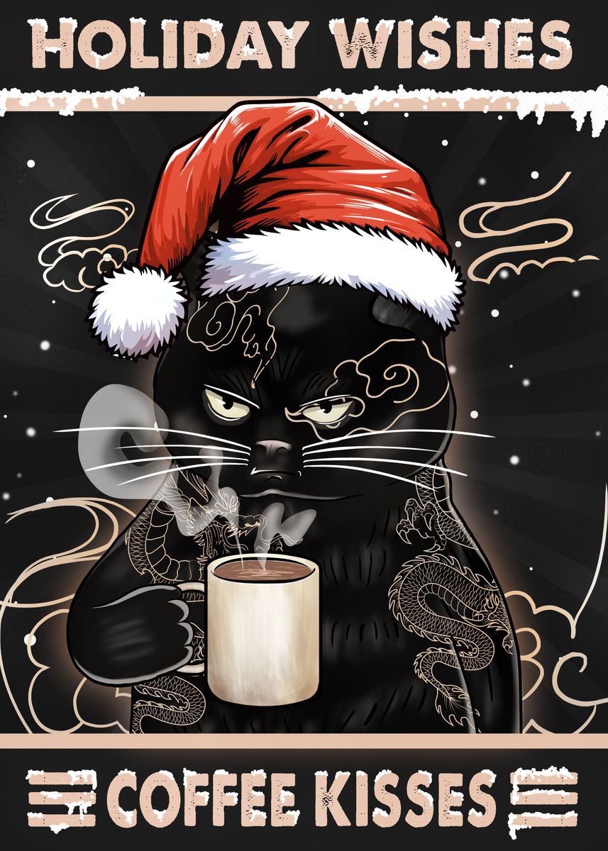 'Coffee kisses holiday wish' Poster, picture, metal print, paint by ...