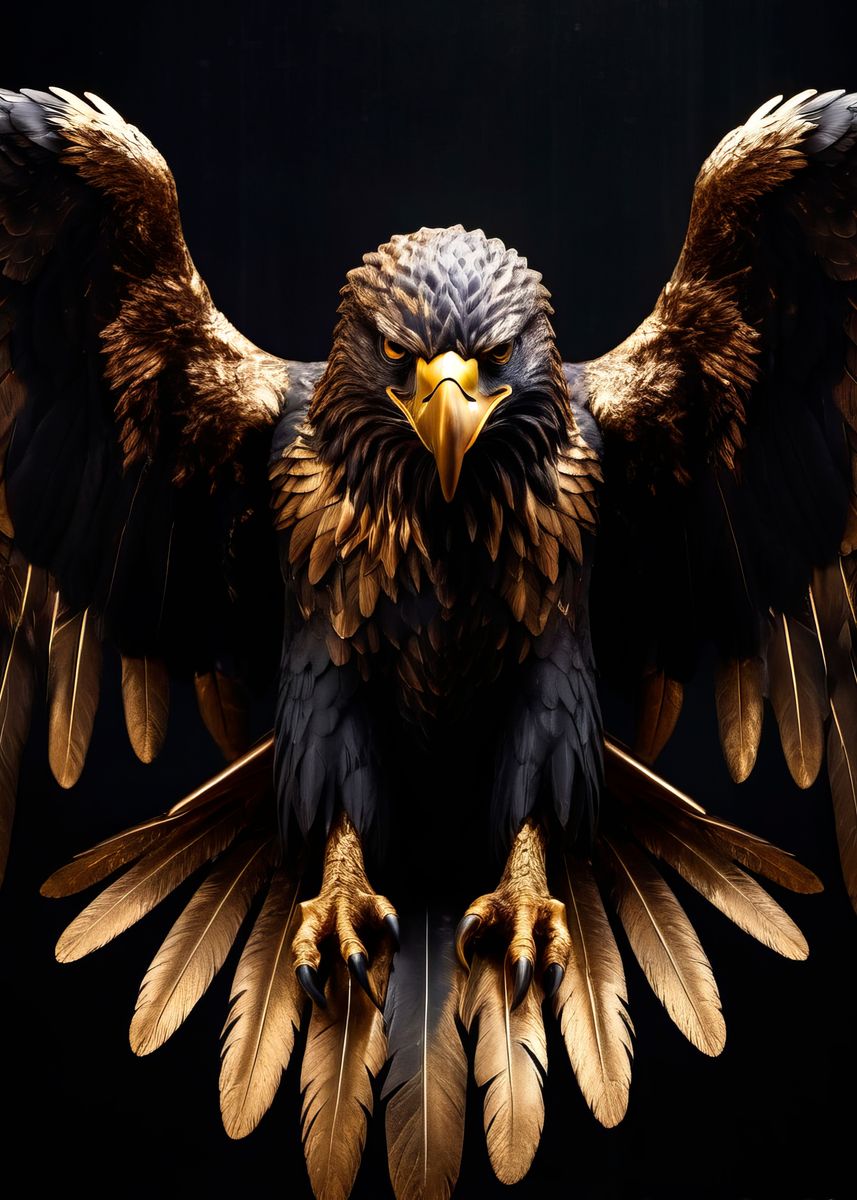 'black and gold eagle ' Poster, picture, metal print, paint by mk ...