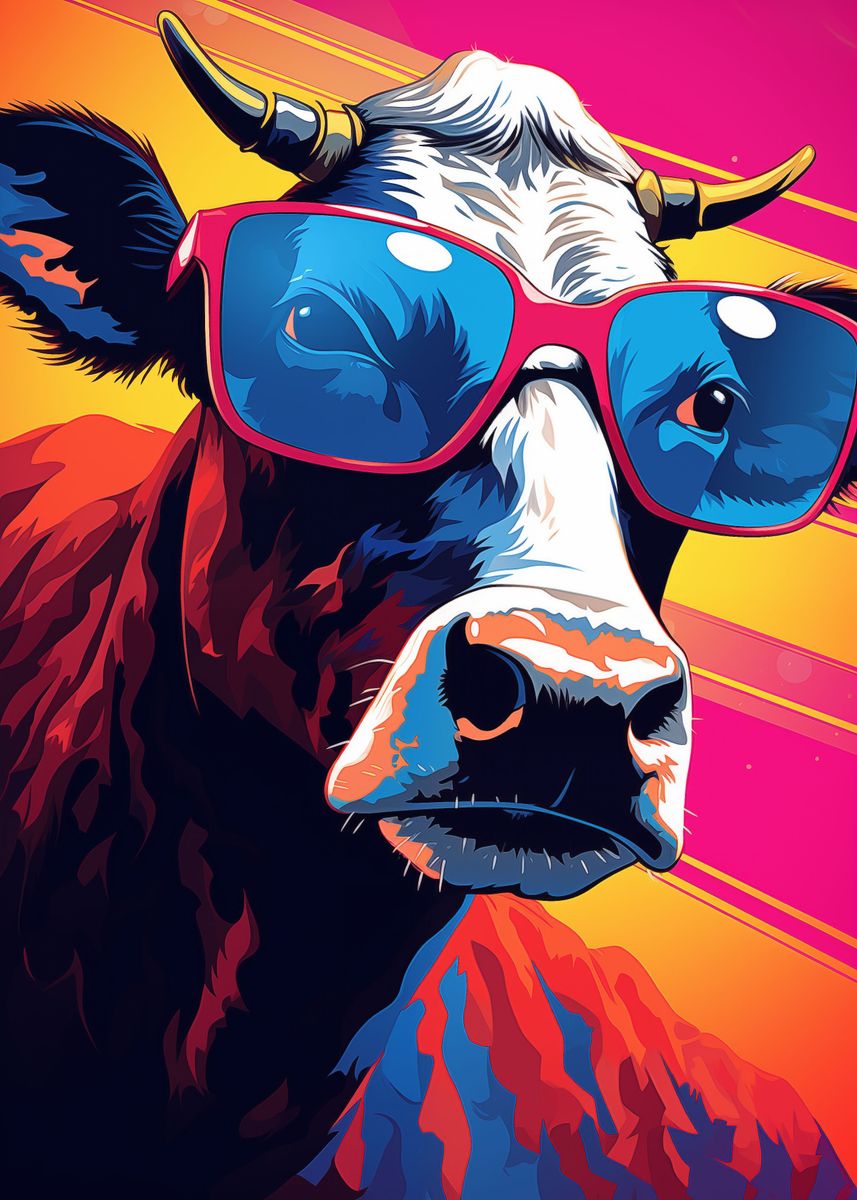 'Cow With Sunglasses' Poster, picture, metal print, paint by AnHa ...