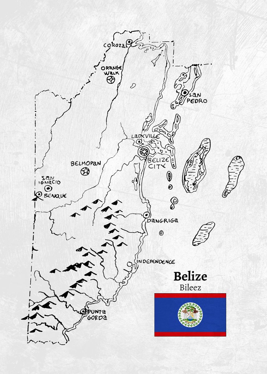 'Handdrawn Belize Map' Poster, picture, metal print, paint by Angelos ...