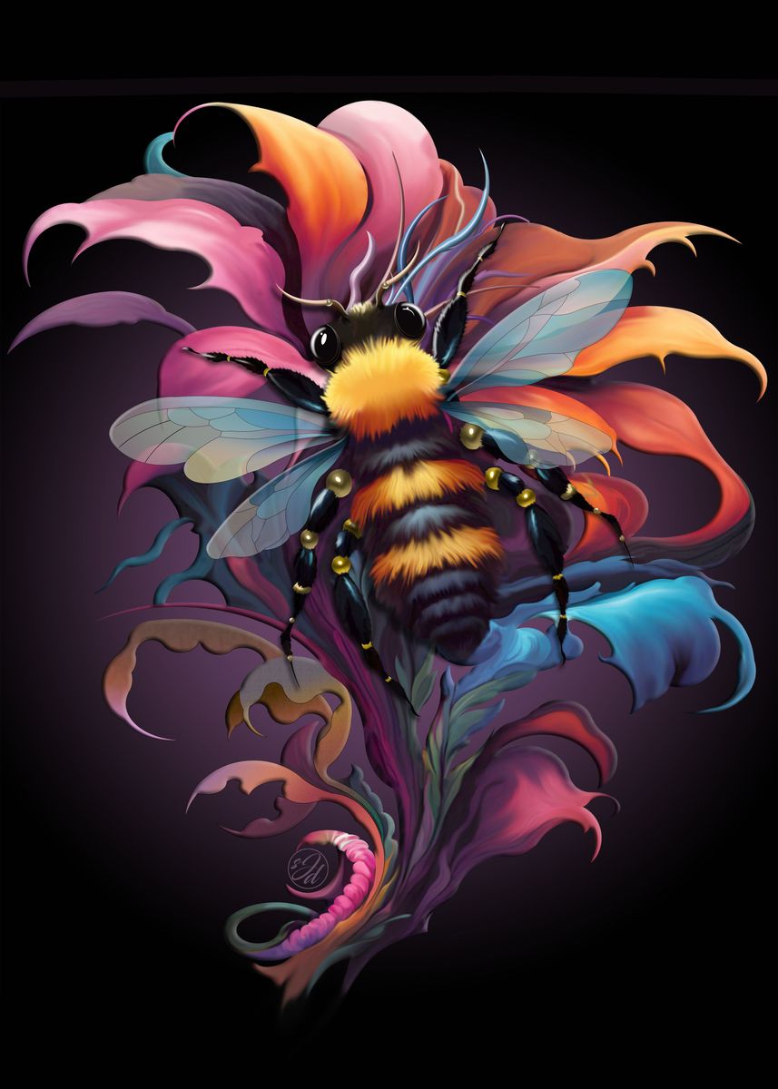 'Bee Aware' Poster, picture, metal print, paint by Su Drzewicka | Displate