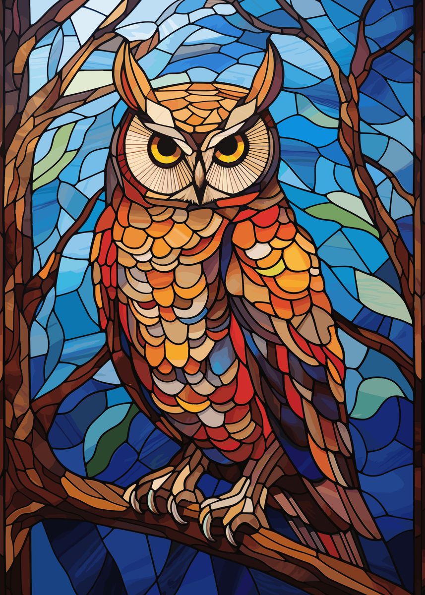 'Owl Stained Glass' Poster, picture, metal print, paint by SuperNova ...